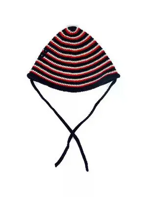 Miu Miu Miu Miu Knitted Cotton Hat With Striped Motif Blue