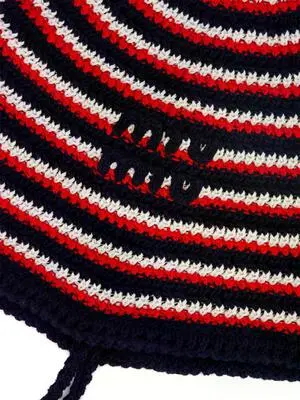 Miu Miu Knitted Cotton Hat With Striped Motif - Blue