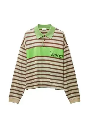Versace Embroidered-logo Striped-intarsia Cotton Polo Shirt