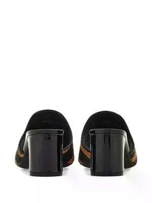 FERRAGAMO Gancini Ornament Mid-heel Raffia Slides