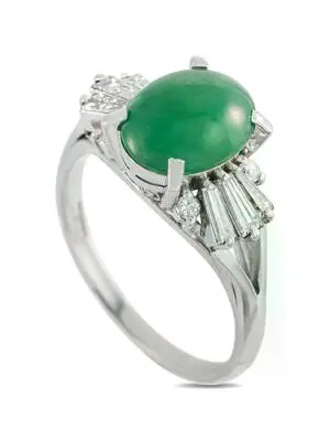 LB EXCLUSIVE Jade And Diamond Platinum Ring - Silver
