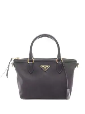 Prada Canvas And Leather Top Handle Bag - Black