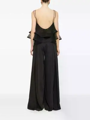 NISSA Pleated Lace-trimmed V-neck Blouse - Black