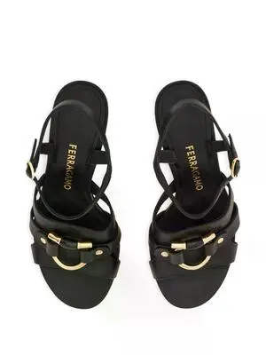 FERRAGAMO Gancini Ornament Block Heel Sandals - Black