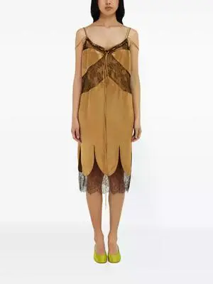FERRAGAMO Satin And Lace Slip Dress - Brown