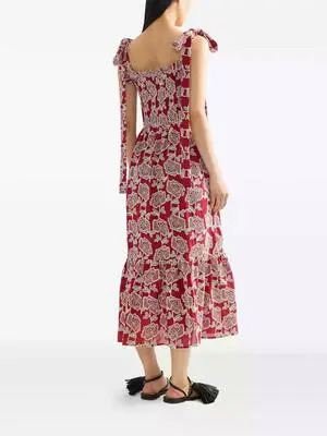 Erdem Floral Embroidered Tie Midi Dress - Red