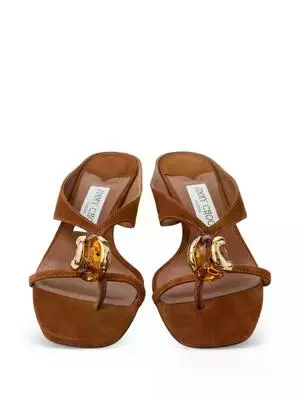 JIMMY CHOO Emeri Embellished Suede Mules - Brown