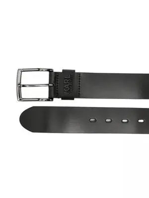 Karl Lagerfeld Smooth Grain Leather Belt With Logo Plaque