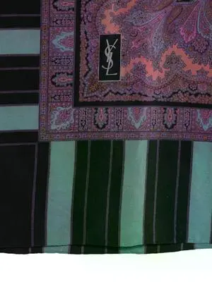 Saint Laurent 1980s Paisley-print Striped Scarf - Black