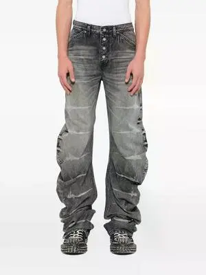THUG CLUB Laser Washed Parkour Long Jeans - Black