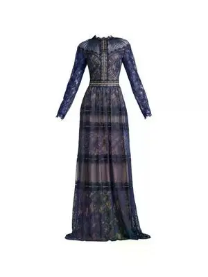 Tadashi Shoji Debore Lace-detail Tiered Gown - Blue