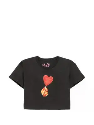 MELT Graphic-print Cropped T-shirt - Grey