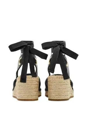 FERRAGAMO Woven Raffia Espadrille Wedges With Animalier Print And Tie Fastening