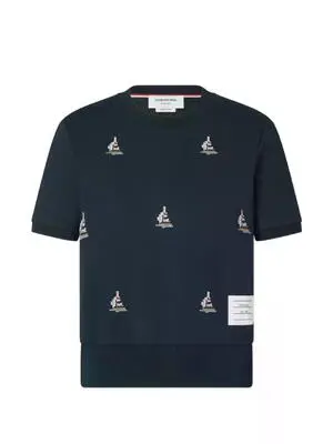 Thom Browne Embroidered Milano Rib T-shirt - Blue