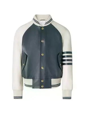 Thom Browne Raglan Sleeve Leather Bomber Jacket - Blue