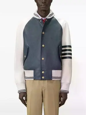 Thom Browne Raglan Sleeve Leather Bomber Jacket - Blue