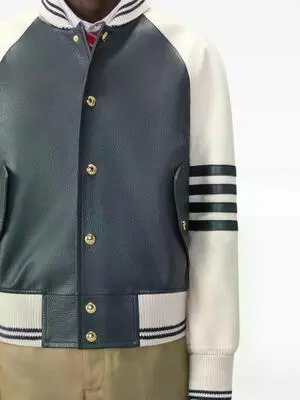 Thom Browne Raglan Sleeve Leather Bomber Jacket - Blue