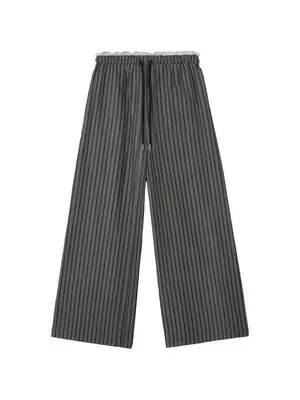 TOUT A COUP Vertical Stripe Drawstring Seersucker Trousers - Grey