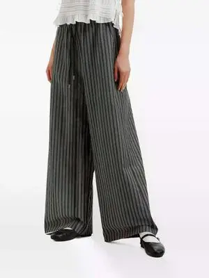 TOUT A COUP Vertical Stripe Drawstring Seersucker Trousers