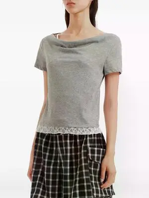 B+AB Lace-trim Cowl Neck T-shirt - Grey