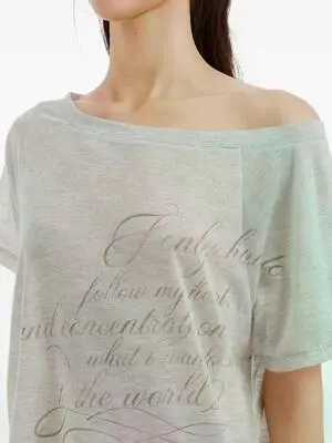 TOUT A COUP Slogan Print Off-shoulder T-shirt - Grey