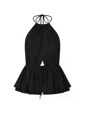 TAYLOR Halterneck Peplum Top - Black