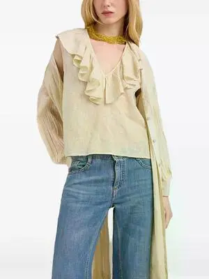 Momoni Embroidered Ruffled V-neck Sleeveless Top