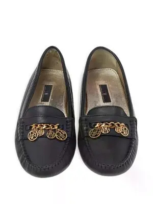 Carolina Herrera Leather Logo Charm Loafers