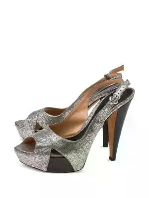 SERGIO ROSSI Textured Leather Platform Slingback Sandals