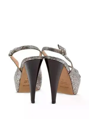 SERGIO ROSSI Textured Leather Platform Slingback Sandals