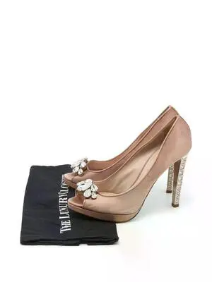 Miu Miu Crystal-embellished Peep-toe Pumps
