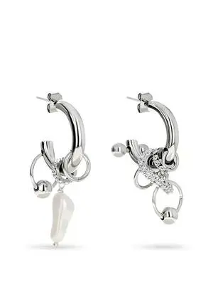 JUSTINE CLENQUET Danielle Pearl And Crystal Embellished Hoop Earrings - Silver