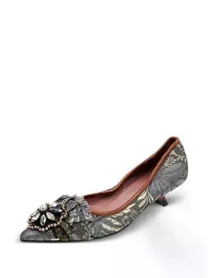 Miu Miu Jacquard Embellished Pumps - Grey