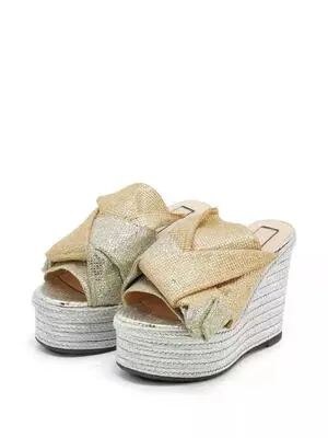 N°21 Glitter Knot Detail Heeled Espadrilles - Silver