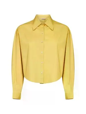 BLANCA VITA Cropped Curved-hem Shirt - Yellow
