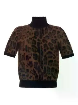 Adam Lippes Leopard Print High Neck Sweater - Brown