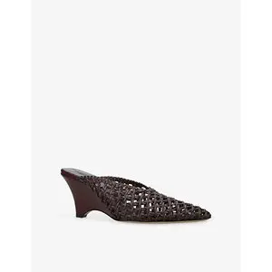 Le Monde Beryl Victoria Woven Leather Wedge Mules - Wine