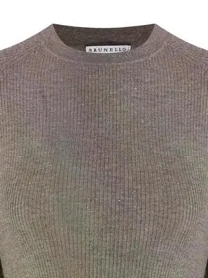 Brunello Cucinelli Ribbed-knit Lurex-finish T-shirt - Brown