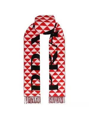 Prada Geometric-pattern Fringed Scarf - Red
