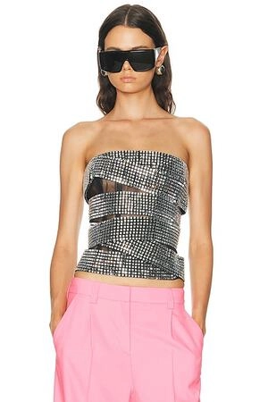 AREA Embellished Disco Ball Top - Black