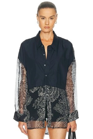 R13 Overlay Drop Neck Shirt - Blue