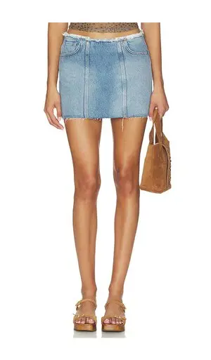MOTHER The Chip Clip Mini Fray Skirt - Blue