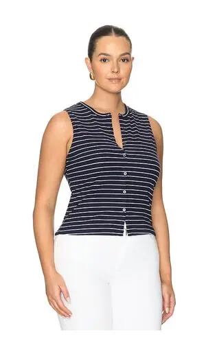 Good American Ribbed Striped Button-front Sleeveless Top