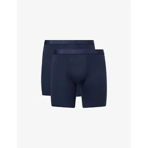 Falke Daily Comfort Long-leg Pack Of Two Stretch-cotton Boxer Briefs - Midnight