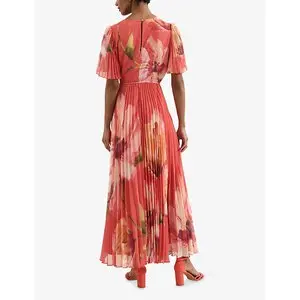 PHASE EIGHT Floral Print Pleated Maxi Dress - Orange