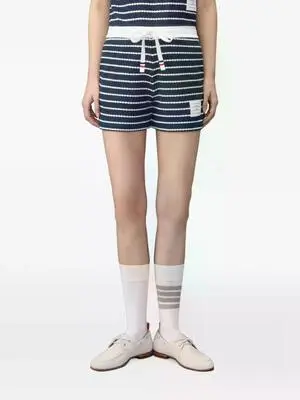 Thom Browne Striped Honeycomb Texture Shorts - Blue