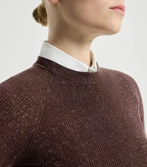 Brunello Cucinelli Cashmere Sparkling Ribbed Sweater - Brown
