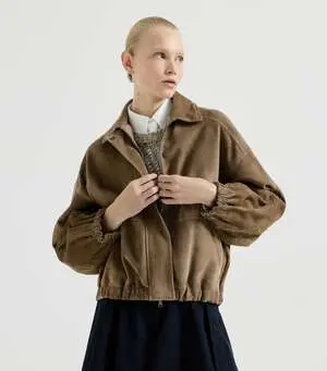 Brunello Cucinelli Suede Bomber Jacket - Green