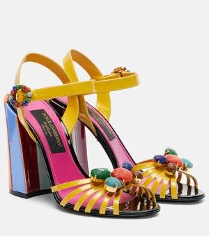 Dolce & Gabbana Keira Embellished Leather Sandals - Multicoloured
