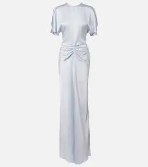 Victoria Beckham Gathered Satin Gown - Blue